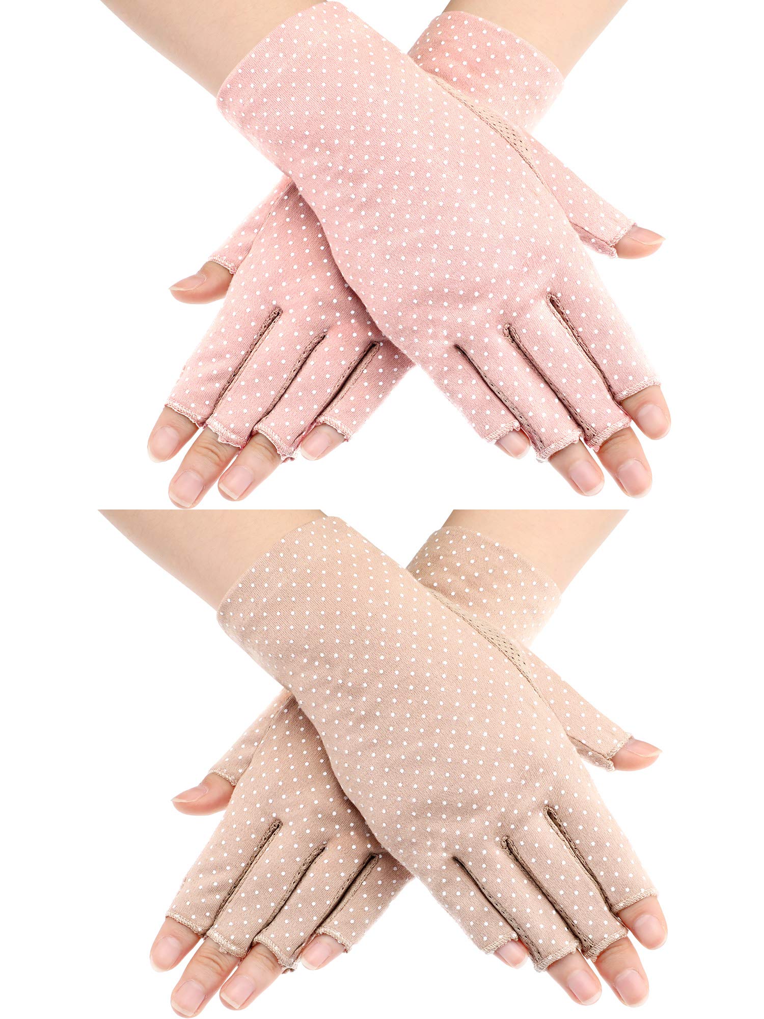 Maxdot Fingerless Gloves Non Slip UV Protection Driving Gloves Summer Outdoor Gloves for Women and Girls (Pink and Khaki,2 Pairs)