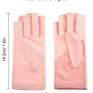 Maxdot Fingerless Gloves Non Slip UV Protection Driving Gloves Summer Outdoor Gloves for Women and Girls (Pink and Khaki,2 Pairs)