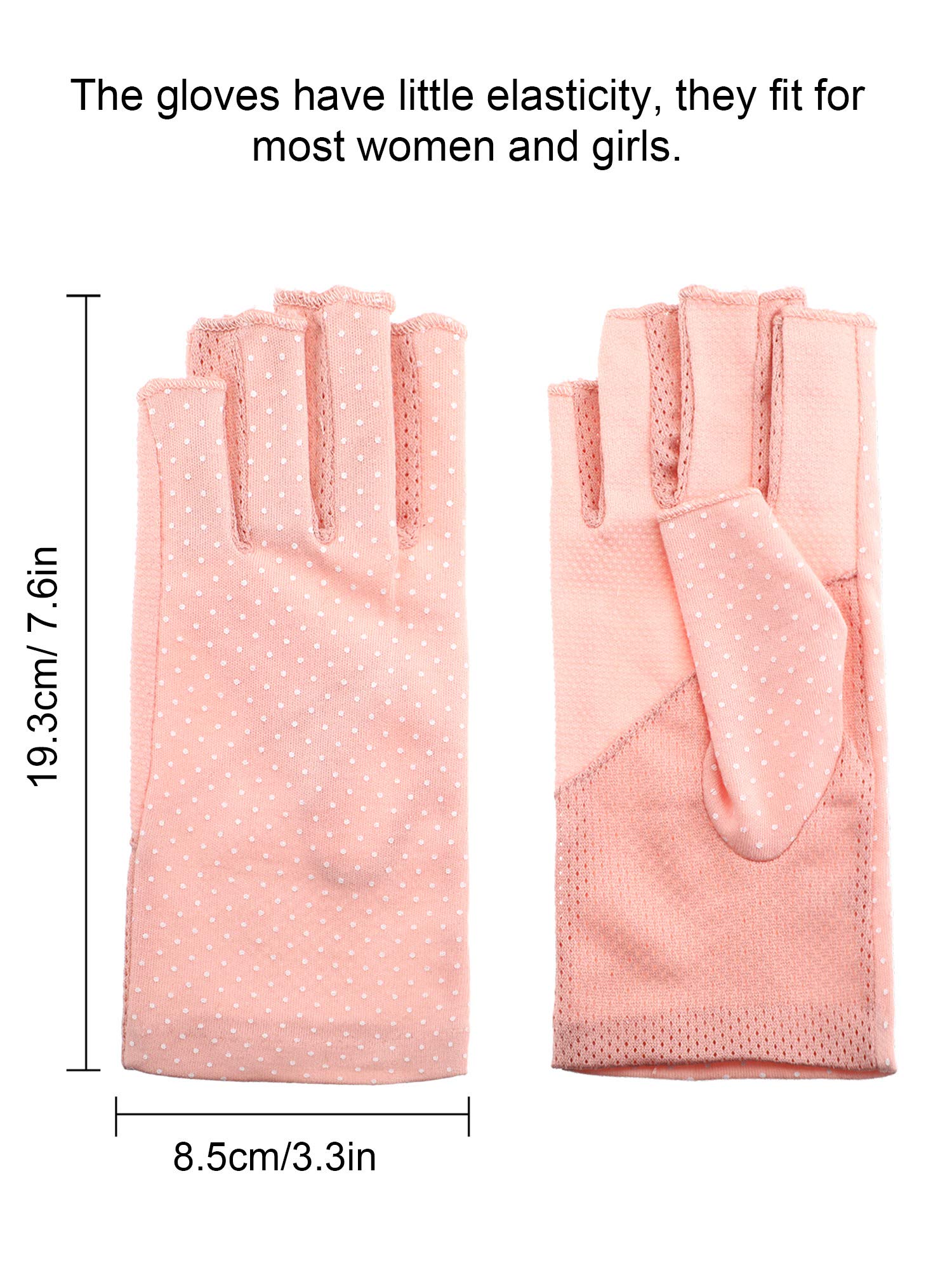 Maxdot Fingerless Gloves Non Slip UV Protection Driving Gloves Summer Outdoor Gloves for Women and Girls (Pink and Khaki,2 Pairs)