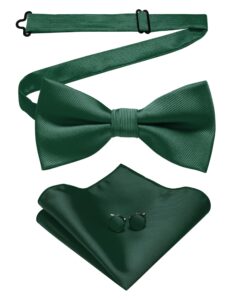 jemygins green bow tie silk bowtie and pocket square hankerchief with cufflinks sets for men(3)