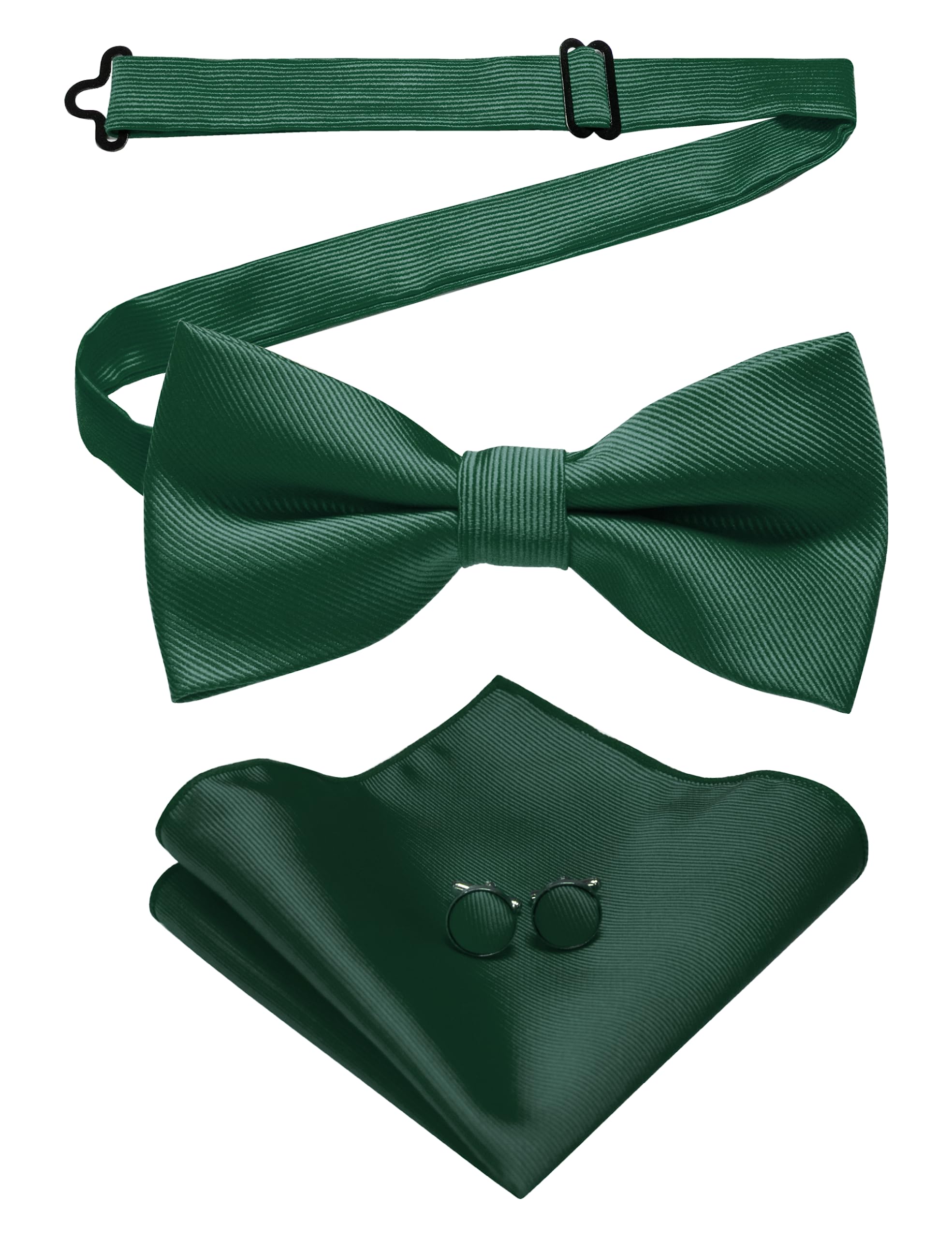 JEMYGINS Green Bow Tie Silk Bowtie and Pocket Square Hankerchief With Cufflinks Sets for Men(3)