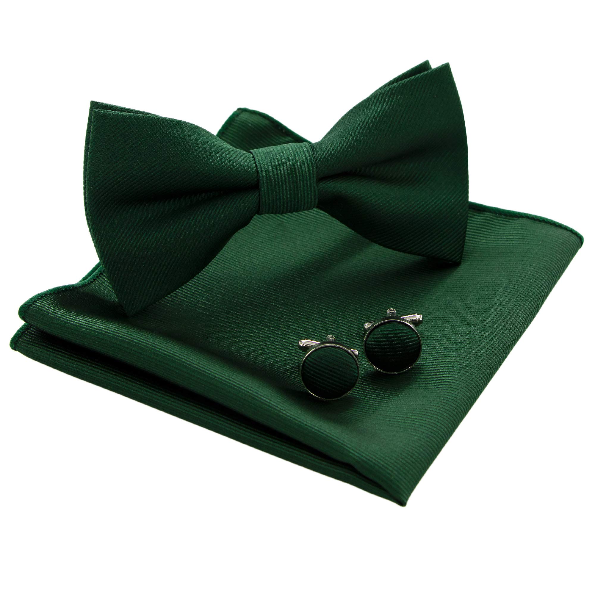 JEMYGINS Green Bow Tie Silk Bowtie and Pocket Square Hankerchief With Cufflinks Sets for Men(3)