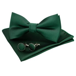 JEMYGINS Green Bow Tie Silk Bowtie and Pocket Square Hankerchief With Cufflinks Sets for Men(3)