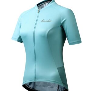 Santic Women's Cycling Jersey Short Sleeve Biking Shirt Full Zip Tops with 3 Pockets Breathable Quick Dry Blue