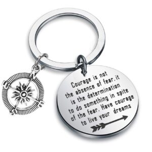 feelmem graduation gifts courage is not the absence of fear keychain compass keychain new adventure gift (silver)