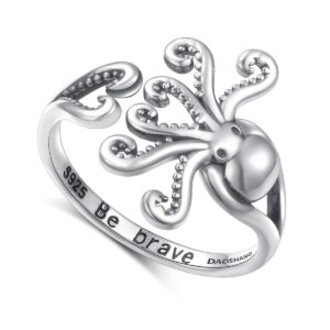 sea jewelry s925 sterling silver octopus ring new pirate octopus tentacles black opening ring cute sea animal ring for women