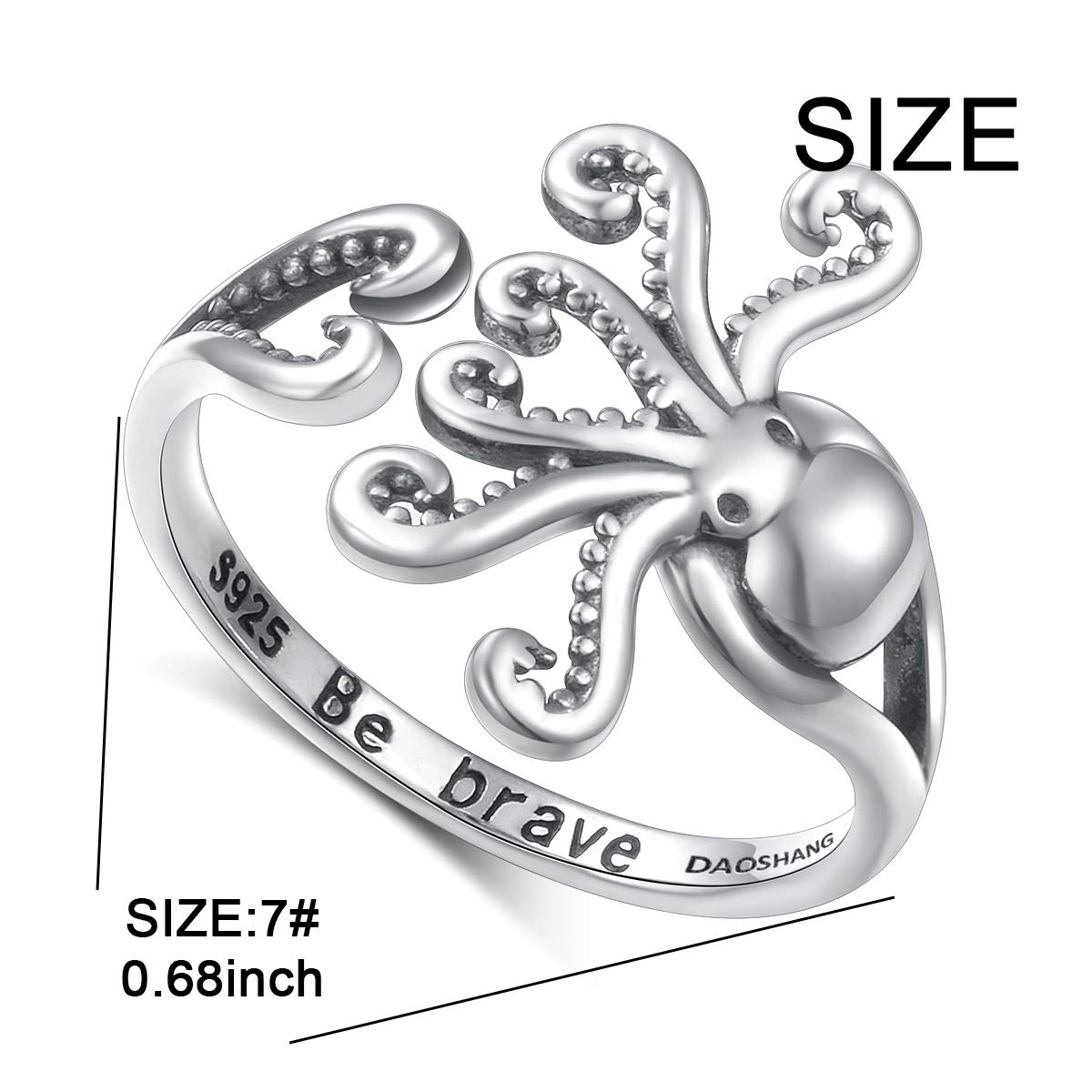 Sea Jewelry S925 Sterling Silver Octopus Ring New Pirate Octopus Tentacles Black Opening Ring Cute Sea Animal Ring for Women