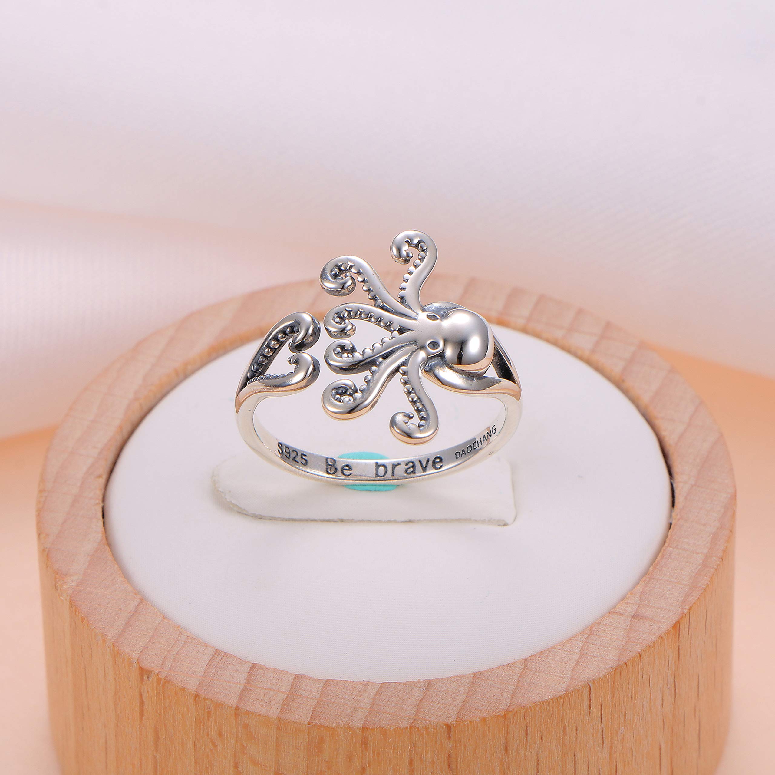 Sea Jewelry S925 Sterling Silver Octopus Ring New Pirate Octopus Tentacles Black Opening Ring Cute Sea Animal Ring for Women