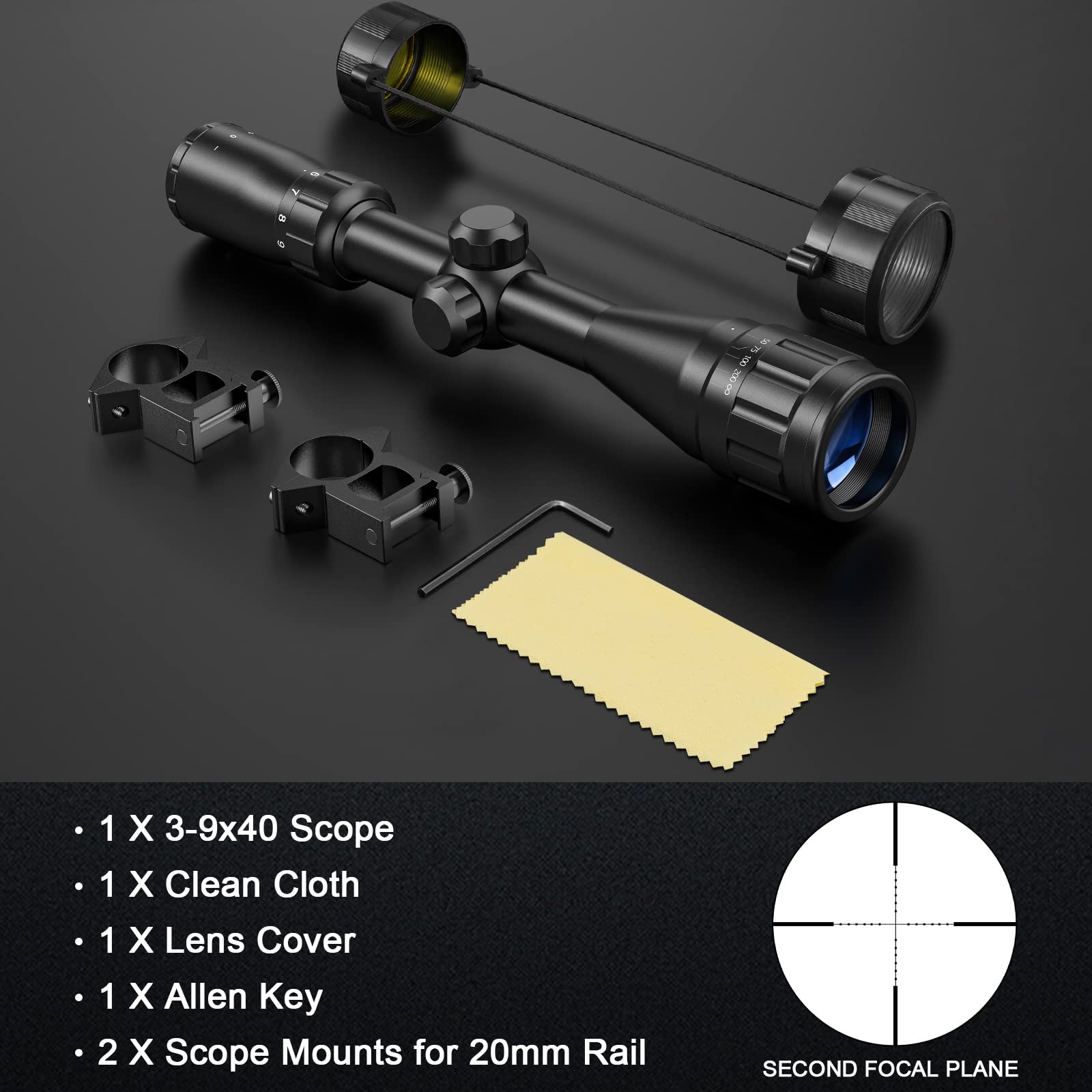 CVLIFE 3-9x40AO Rifle Scope Optics R4 Reticle Crosshair Scope with 20mm Mounts