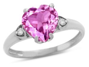 star k heart shaped 8mm created pink sapphire engagement promise wedding ring 14 kt white gold size 5