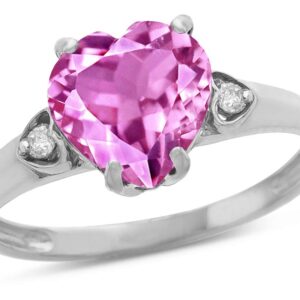 Star K Heart Shaped 8mm Created Pink Sapphire Engagement Promise Wedding Ring 14 kt White Gold Size 5