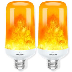 hudson led flame effect light bulbs with 4 mode upside down effect - 3w flicker flame light bulb e26/e27 base (2 pack) - flickering light bulb orange fire light flame bulb for indoor/outdoor/home