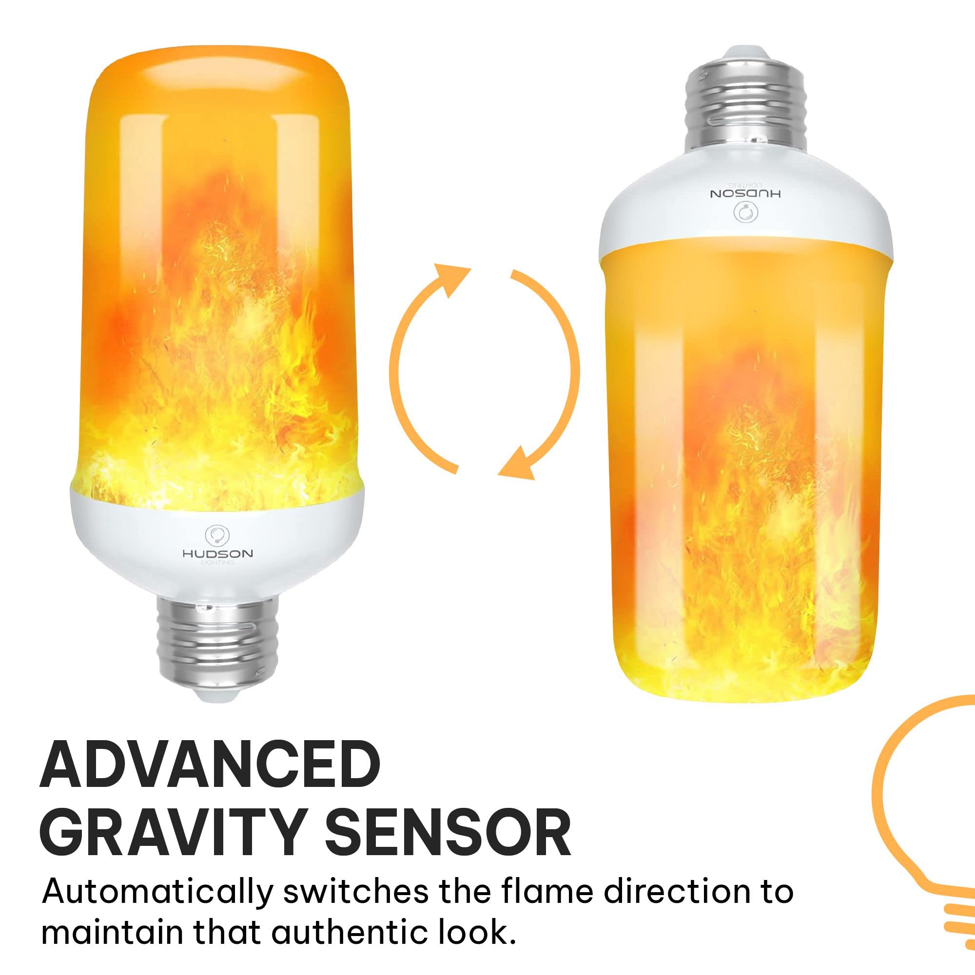 Hudson LED Flame Effect Light Bulbs with 4 Mode Upside Down Effect - 3W Flicker Flame Light Bulb E26/E27 Base (2 Pack) - Flickering Light Bulb Orange Fire Light Flame Bulb for Indoor/Outdoor/Home