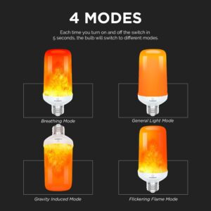 Hudson LED Flame Effect Light Bulbs with 4 Mode Upside Down Effect - 3W Flicker Flame Light Bulb E26/E27 Base (2 Pack) - Flickering Light Bulb Orange Fire Light Flame Bulb for Indoor/Outdoor/Home