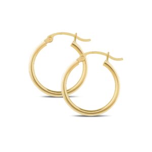 14k yellow gold hinged 2mm huggie hoop earrings, 10mm diameter polished finish