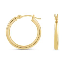 14K Yellow Gold Hinged 2mm Huggie Hoop Earrings, 10mm Diameter Polished Finish