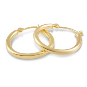 14K Yellow Gold Hinged 2mm Huggie Hoop Earrings, 10mm Diameter Polished Finish