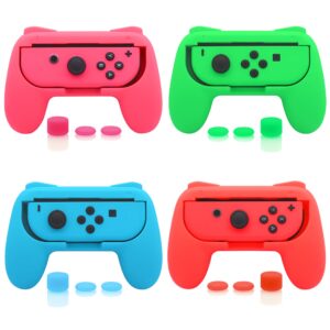 fastsnail 4 pack grips kit compatible with nintendo switch for joy con, wear-resistant grip controller for joy con & oled model with 12 thumb grip