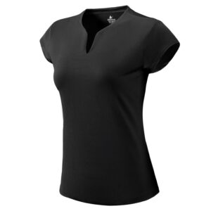 anivivo tennis shirts for women short sleeves, solid golf t shirts v-neck running shirts(black,s)