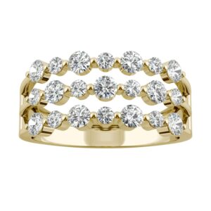 14k yellow gold moissanite by charles & colvard 2.5mm round three row band-size 9 0.91cttw dew