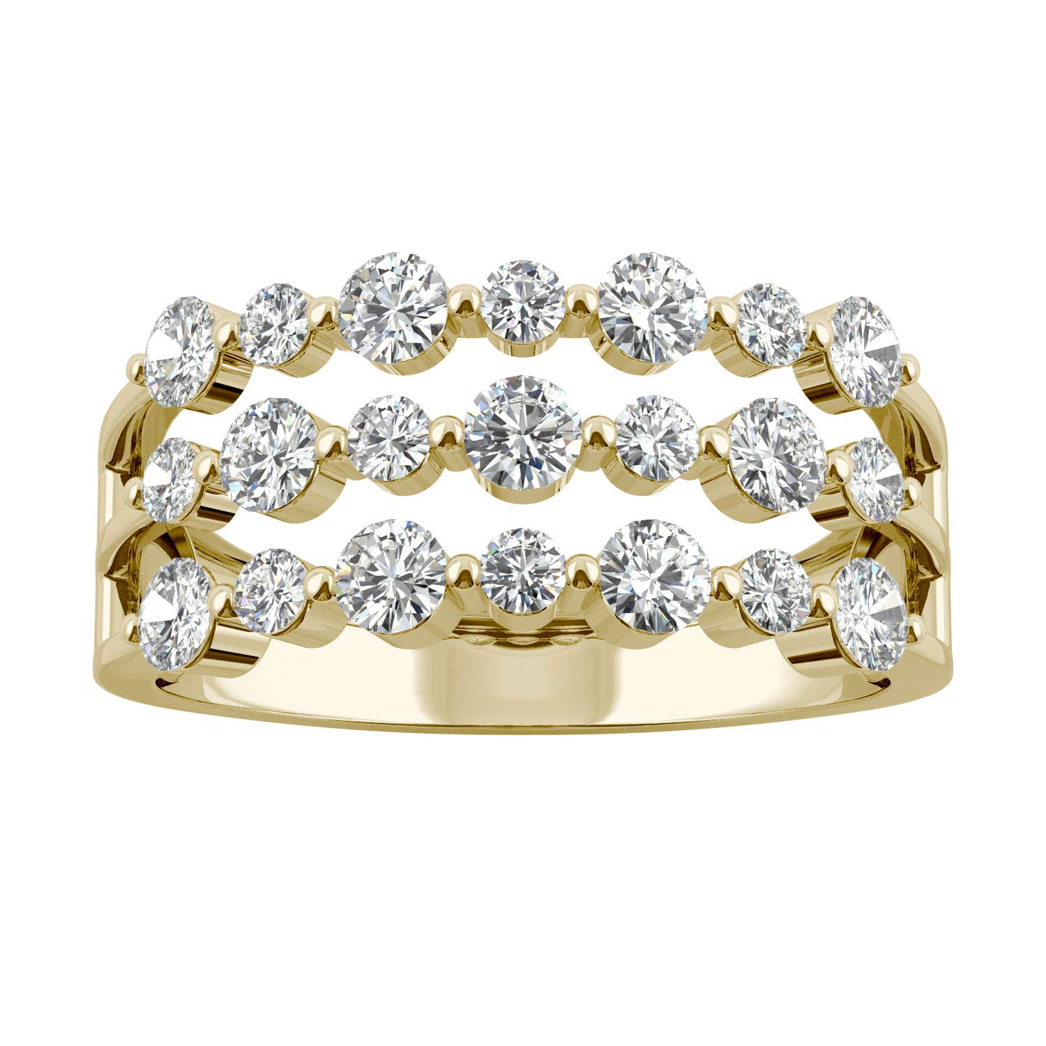 14K Yellow Gold Moissanite by Charles & Colvard 2.5mm Round Three Row Band-size 9 0.91cttw DEW