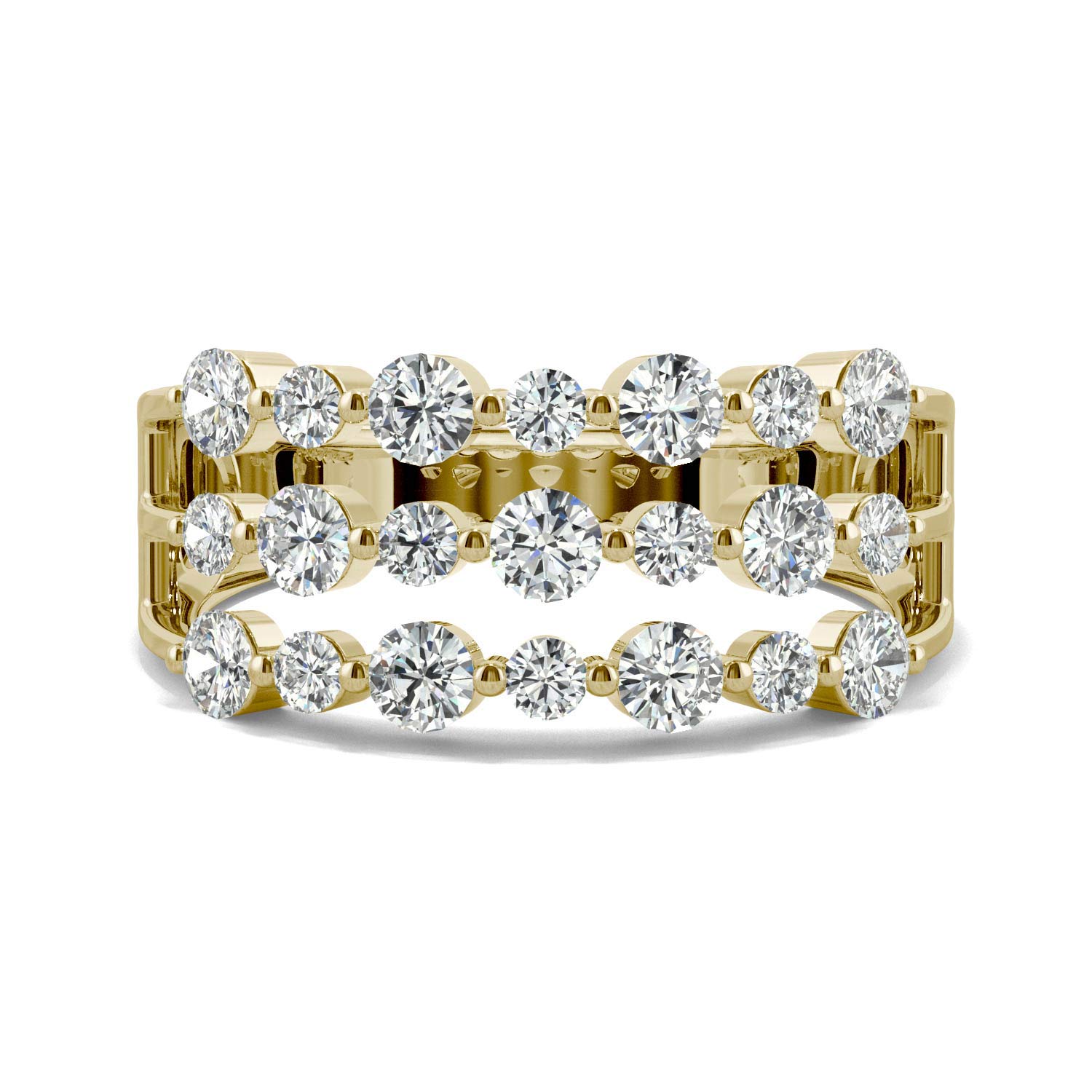 14K Yellow Gold Moissanite by Charles & Colvard 2.5mm Round Three Row Band-size 9 0.91cttw DEW