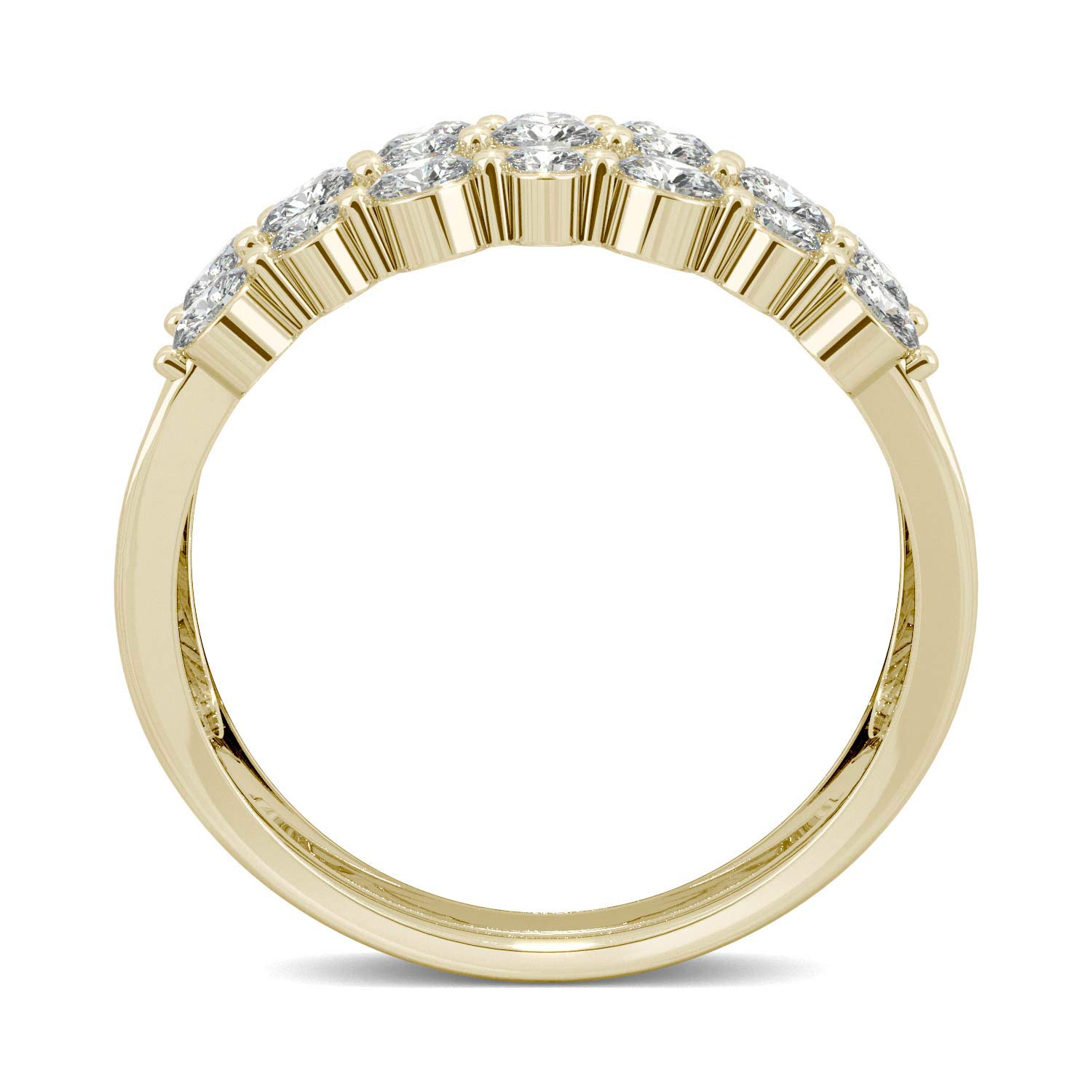 14K Yellow Gold Moissanite by Charles & Colvard 2.5mm Round Three Row Band-size 9 0.91cttw DEW