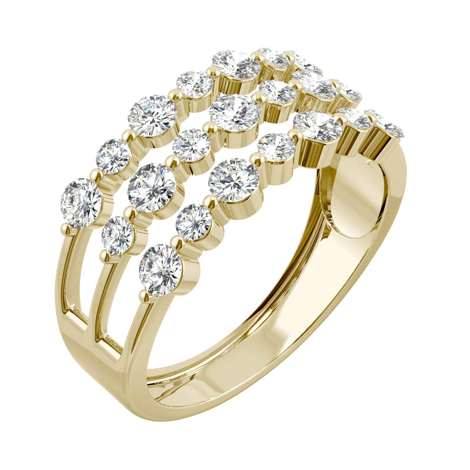 14K Yellow Gold Moissanite by Charles & Colvard 2.5mm Round Three Row Band-size 9 0.91cttw DEW