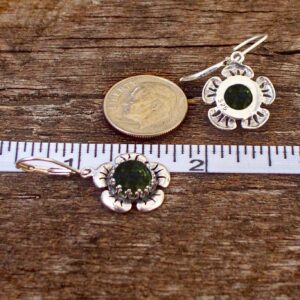 Recycled Early 1900's Olive Green Wine Bottle Sterling Silver Flower Leverback Earrings