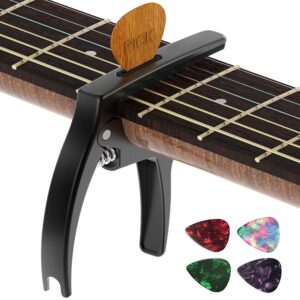 guitar capo,tanmus 3in1 zinc metal capo for acoustic and electric guitars (with pick holder and 4picks),ukulele,mandolin,banjo,guitar accessories