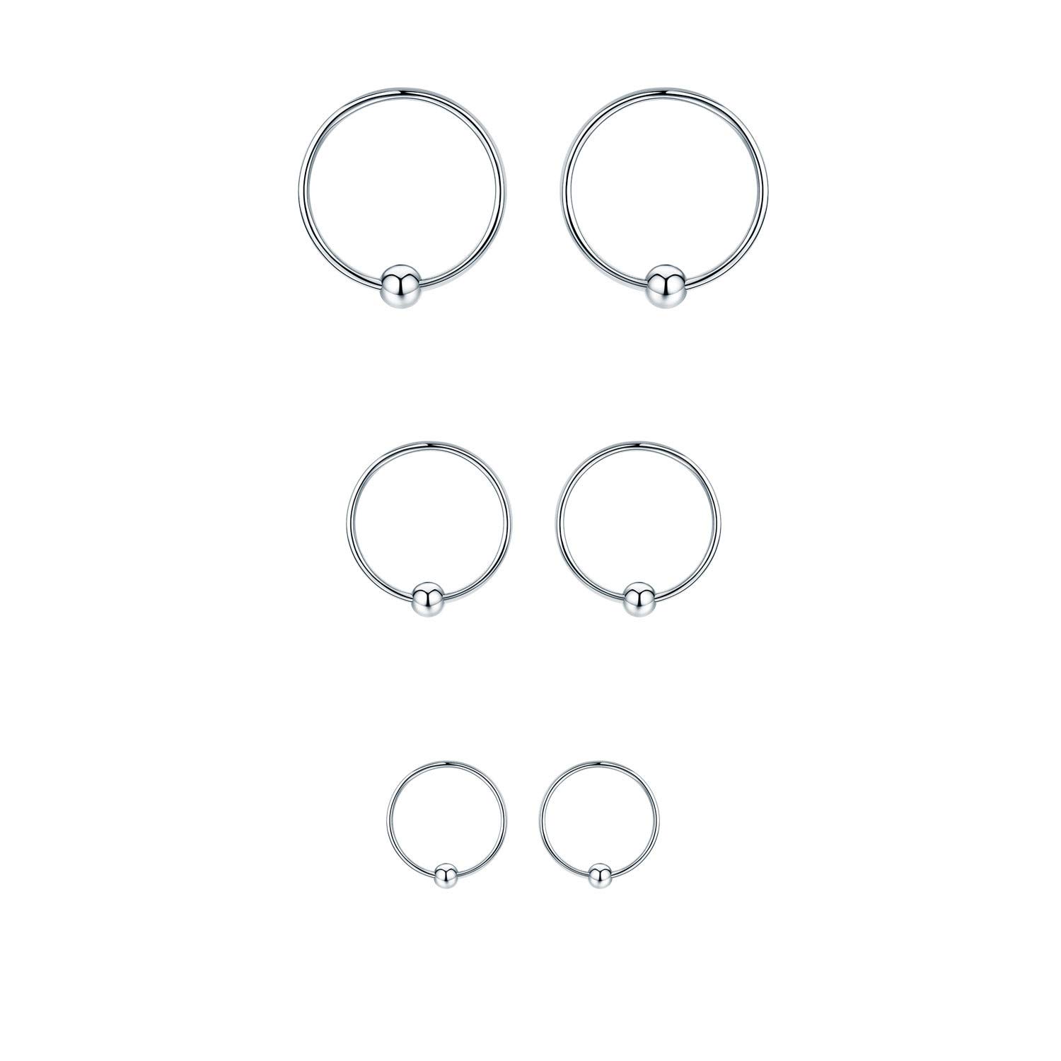 Sterling Silver Small Hoop Earrings Hypoallergenic Mini Tiny Ear Piercing Endless 20G Ball Bead Cut Nose Lip Rings Sleeper For Women (Silver-10/12/14mm)