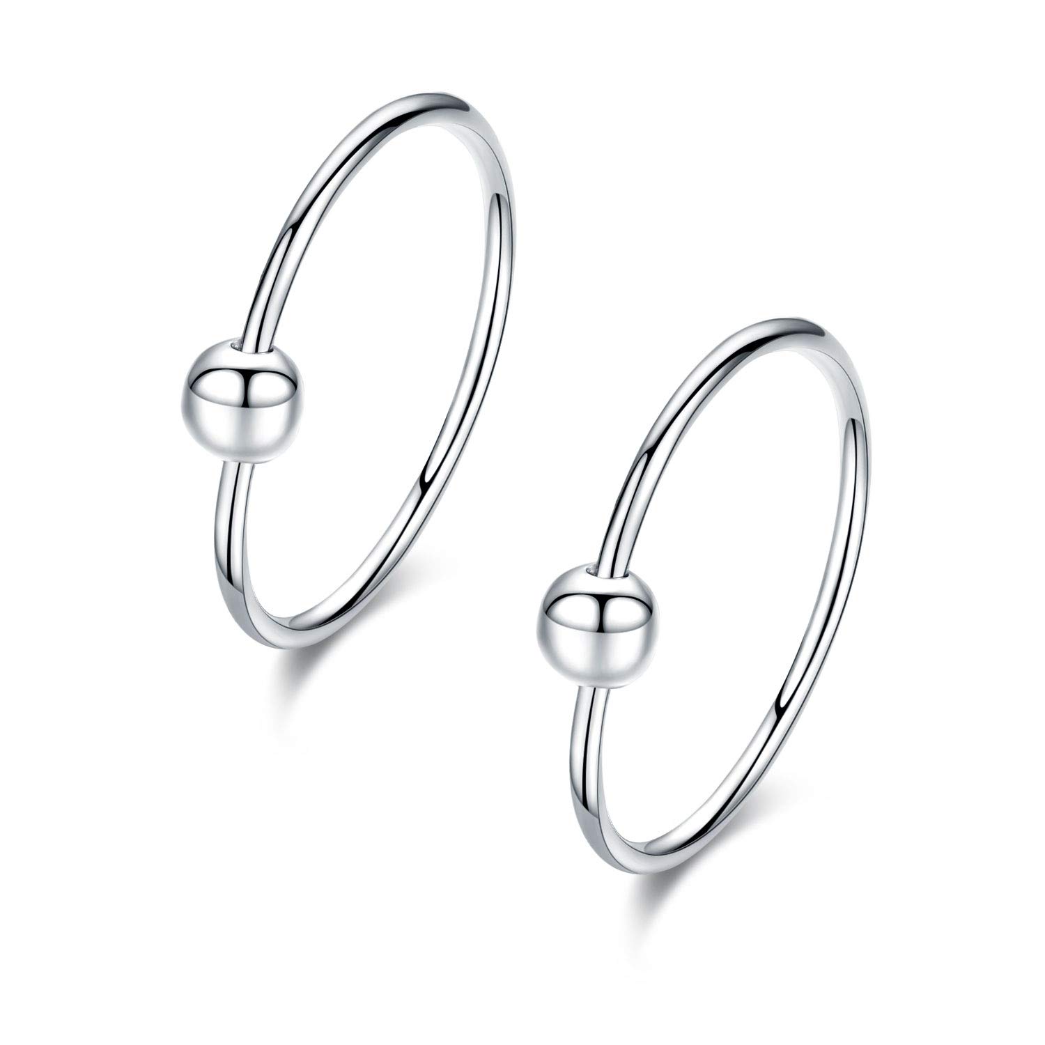 Sterling Silver Small Hoop Earrings Hypoallergenic Mini Tiny Ear Piercing Endless 20G Ball Bead Cut Nose Lip Rings Sleeper For Women (Silver-10/12/14mm)