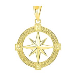 14k yellow gold nautical compass charm pendant - choice of metal