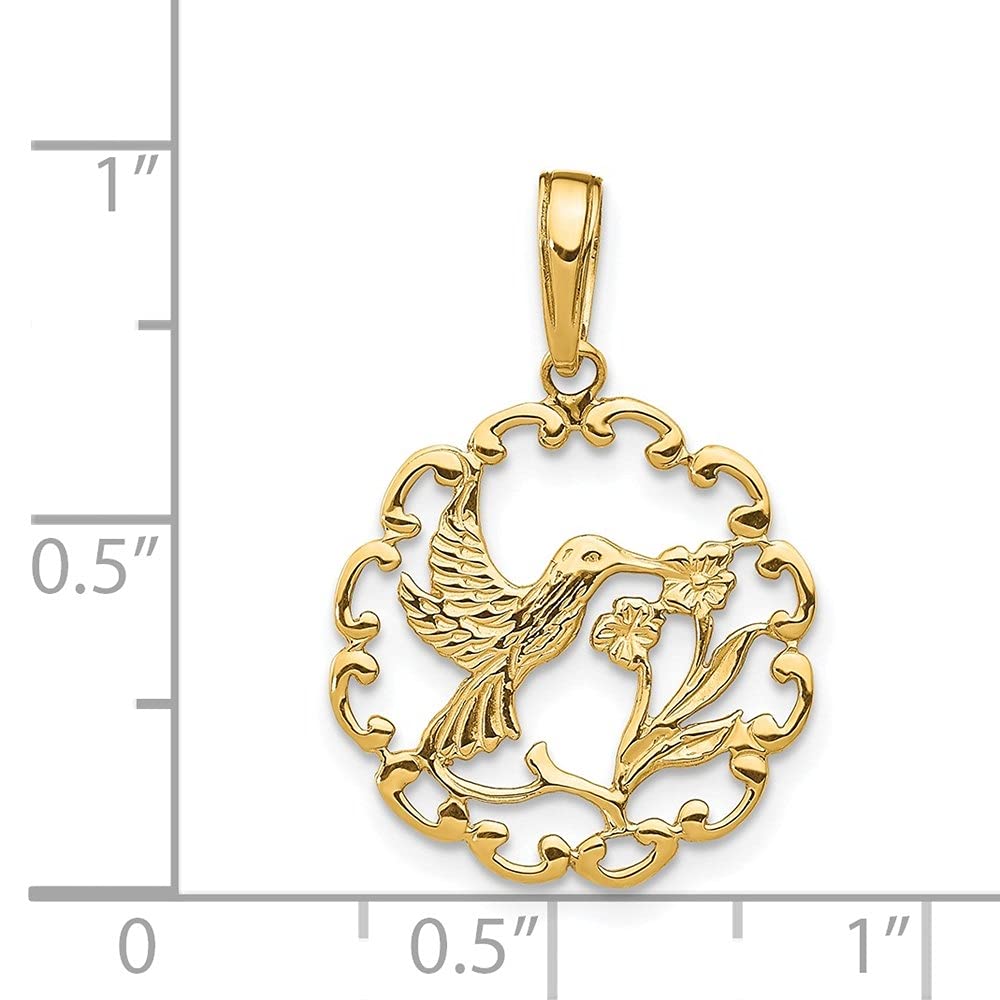 Diamond2Deal 14k Yellow Gold Hummingbird Flower in Frame Pendant (L- 23 mm W- 16 mm)