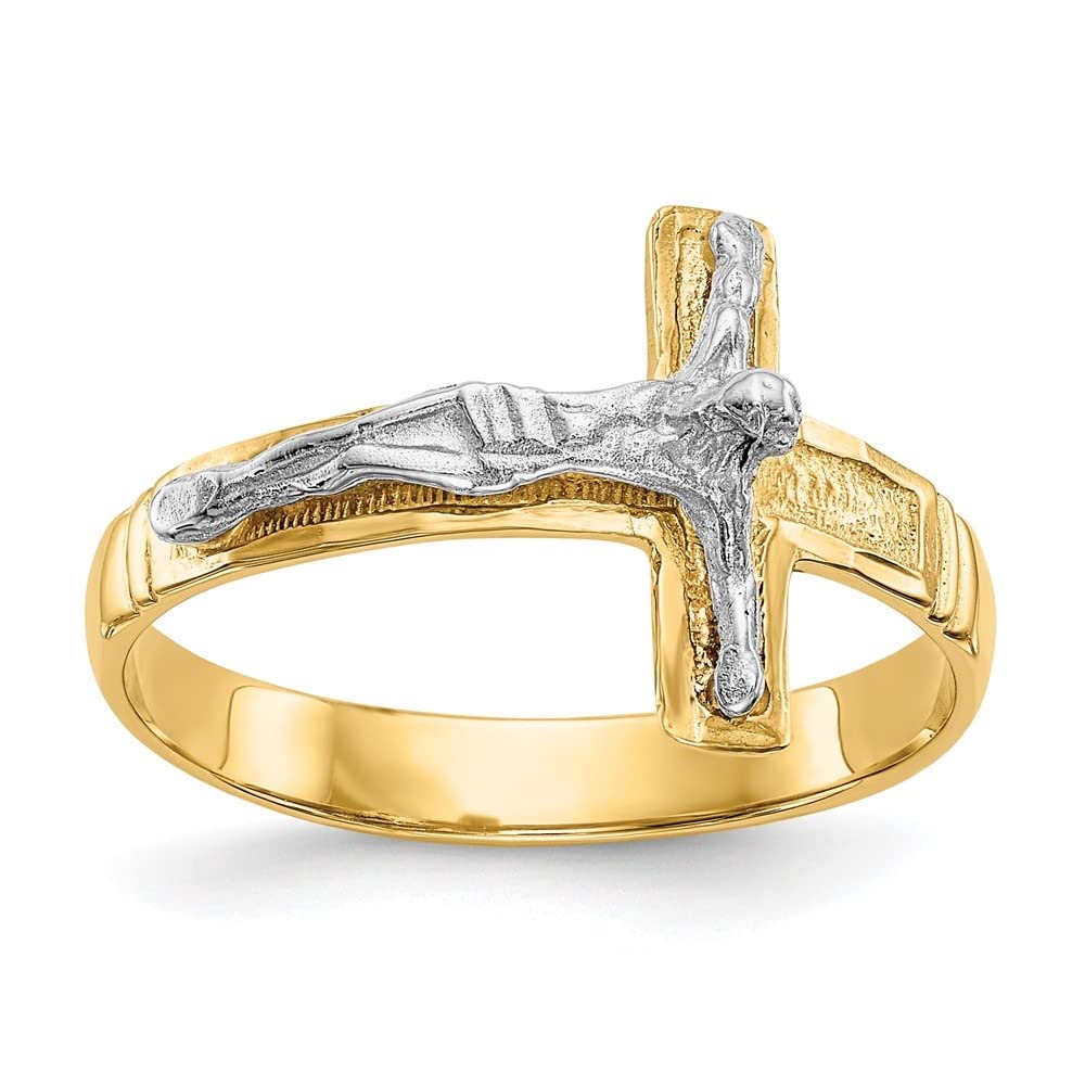 Diamond2Deal 14k Yellow and White Gold Diamond-Cut Mens Crucifix Cocktail Ring