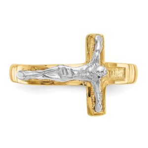 Diamond2Deal 14k Yellow and White Gold Diamond-Cut Mens Crucifix Cocktail Ring