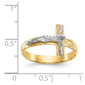 Diamond2Deal 14k Yellow and White Gold Diamond-Cut Mens Crucifix Cocktail Ring