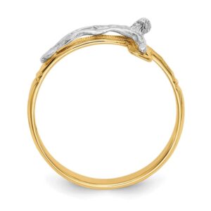 Diamond2Deal 14k Yellow and White Gold Diamond-Cut Mens Crucifix Cocktail Ring