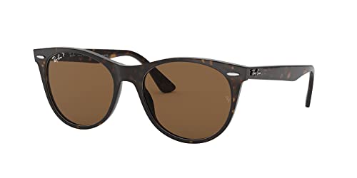 Ray-Ban RB2185 Wayfarer II Round Sunglasses, Tortoise/B-15 Brown Polarized, 52 mm