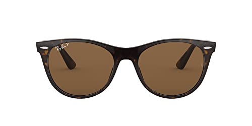 Ray-Ban RB2185 Wayfarer II Round Sunglasses, Tortoise/B-15 Brown Polarized, 52 mm