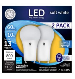 ge lighting 93095629 led bulb, a19, 800 lumens, 10-watt, 2-pk. - quantity 1