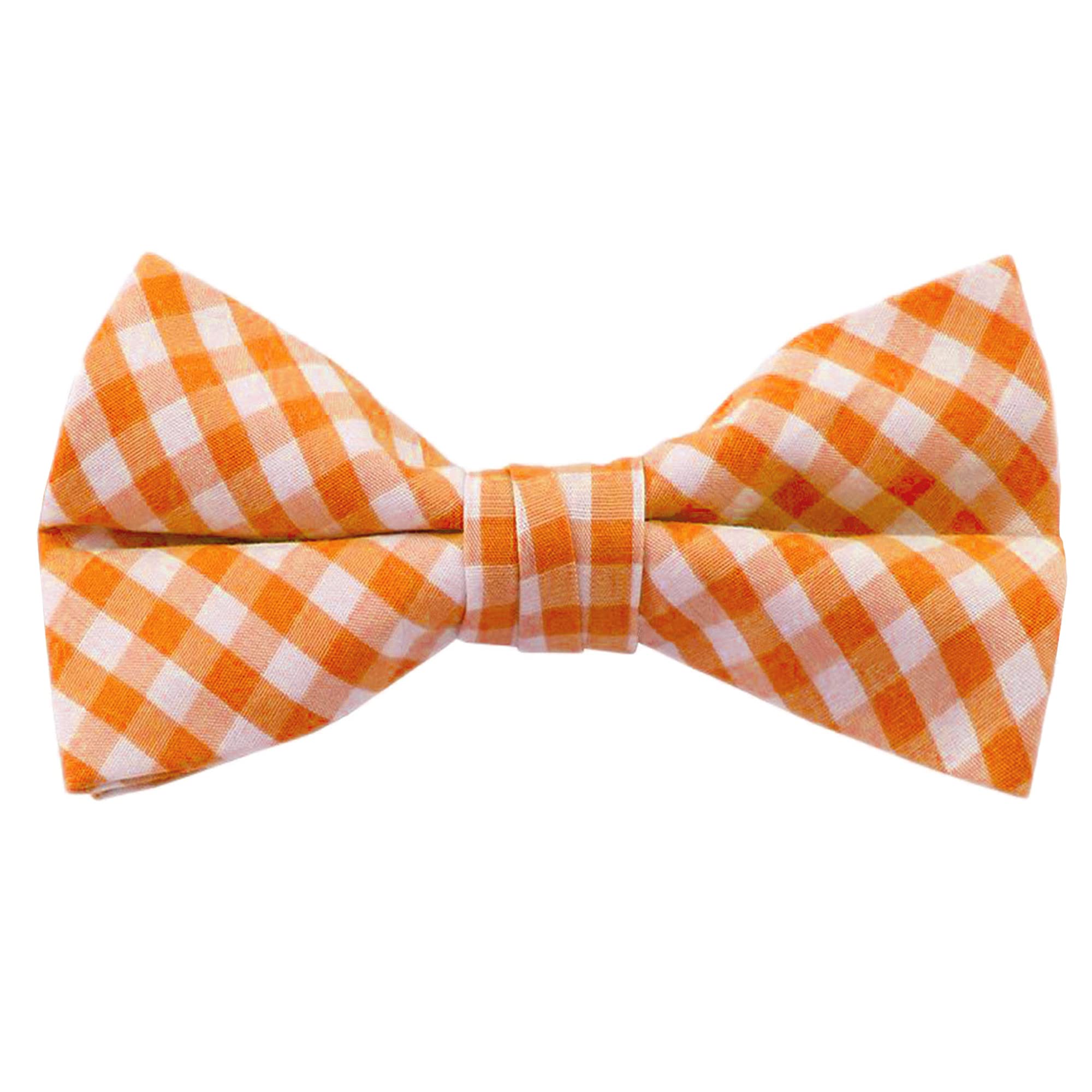 Jacob Alexander Men's Gingham Checkered Pattern Pre-Tied Clip-On Bow Tie - Orange