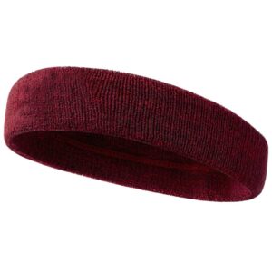 bbolive sports headband for men and woman - athletic cotton terry cloth head sweatbands for tennis, gym, workout, running, yoga, soccer, basketball - high stretch & moisture wicking (burgundy)