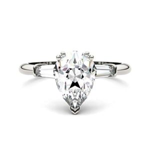 Charles & Colvard Created Moissanite 10x7mm Pear Cut Engagement Ring for Women | 2.47 cttw DEW | Lab Grown | Solid 14K White Gold with Rhodium | Size 7