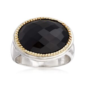 ross-simons black onyx ring in sterling silver with 14kt yellow gold. size 8