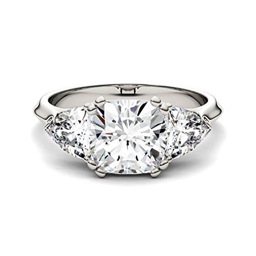 Charles & Colvard Created Moissanite 7.5mm Cushion Cut Engagement Ring for Women | 3 cttw DEW | Lab Grown | Solid 14K White Gold with Rhodium | Size 7