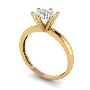 Clara Pucci 1.0 ct Round Cut Solitaire Genuine Moissanite Wedding Bridal Designer Anniversary Engagement Ring in 14k yellow Gold for Women