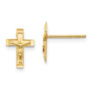 diamond2deal 14k yellow gold crucifix stud earrings fine jewelry for women (l-10 mm w-8 mm)