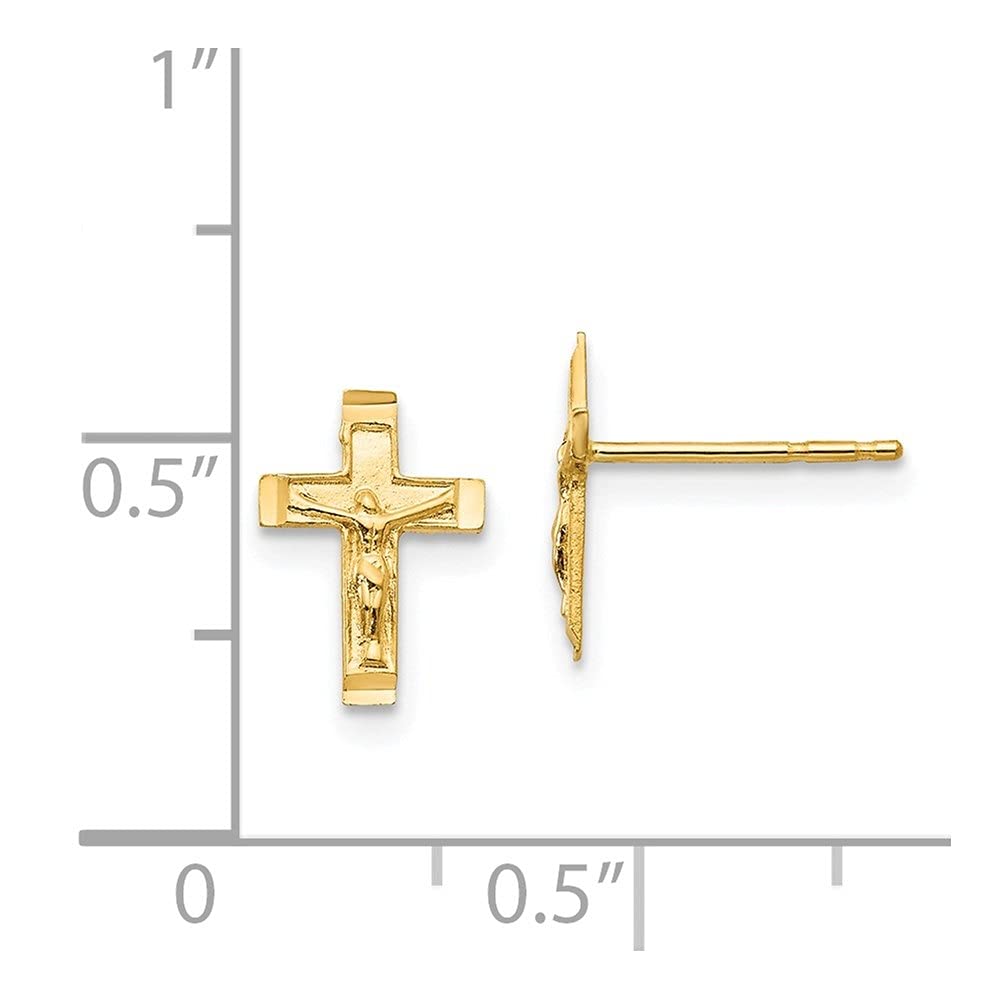 Diamond2Deal 14k Yellow Gold Crucifix Stud Earrings Fine Jewelry for Women (L-10 mm W-8 mm)