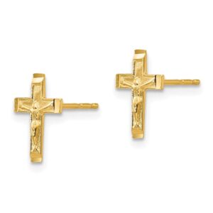 Diamond2Deal 14k Yellow Gold Crucifix Stud Earrings Fine Jewelry for Women (L-10 mm W-8 mm)